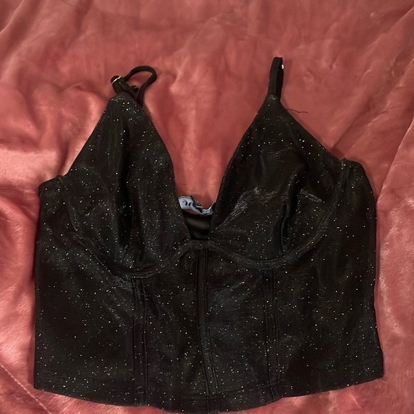 Tops | Black Sparkling Crop Top | Poshmark